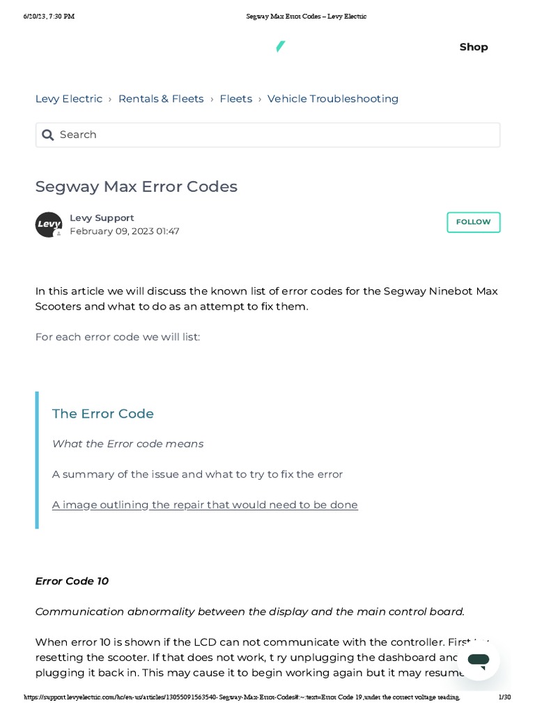 Segway Ninebot Max Error Code Guide | PDF | Computer Engineering ...