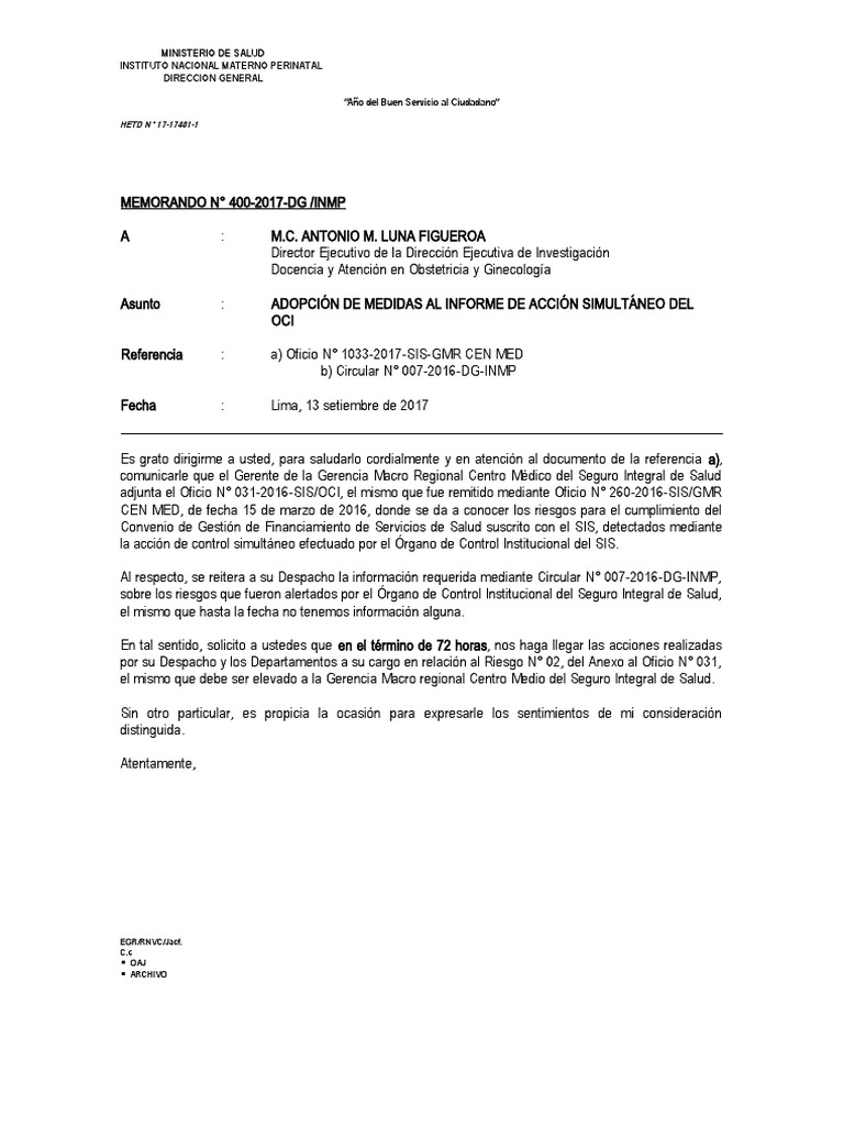 Memo a Deog Sobre Oficio | PDF