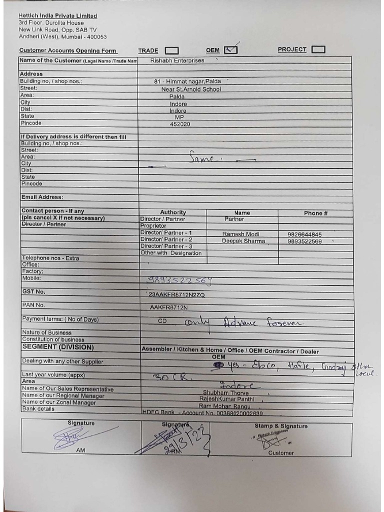 Rishabh Enterprises Account Opening | PDF