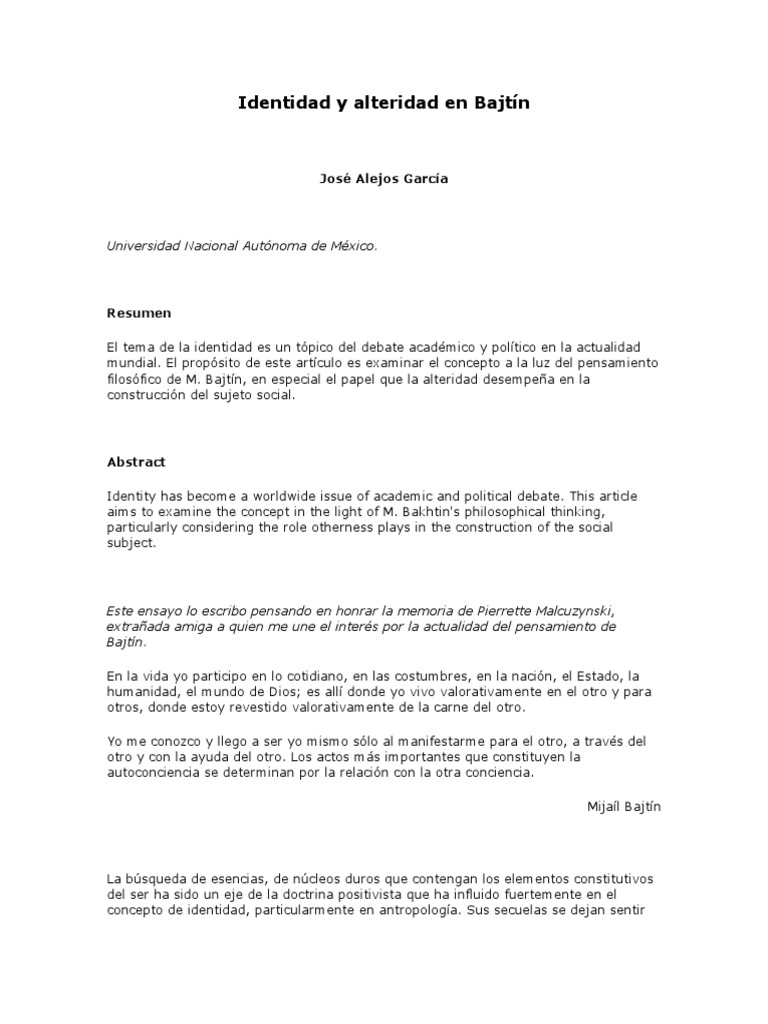 Identidad_y_alteridad_en_Bajtin | PDF | Comunicación | Vida