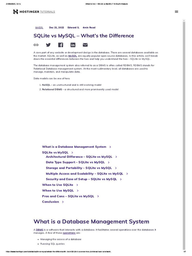 What To Use - SQLite Vs MySQL - In-Depth Analysis | PDF What To Use - SQLite Vs MySQL - In-Depth Analysis | PDF