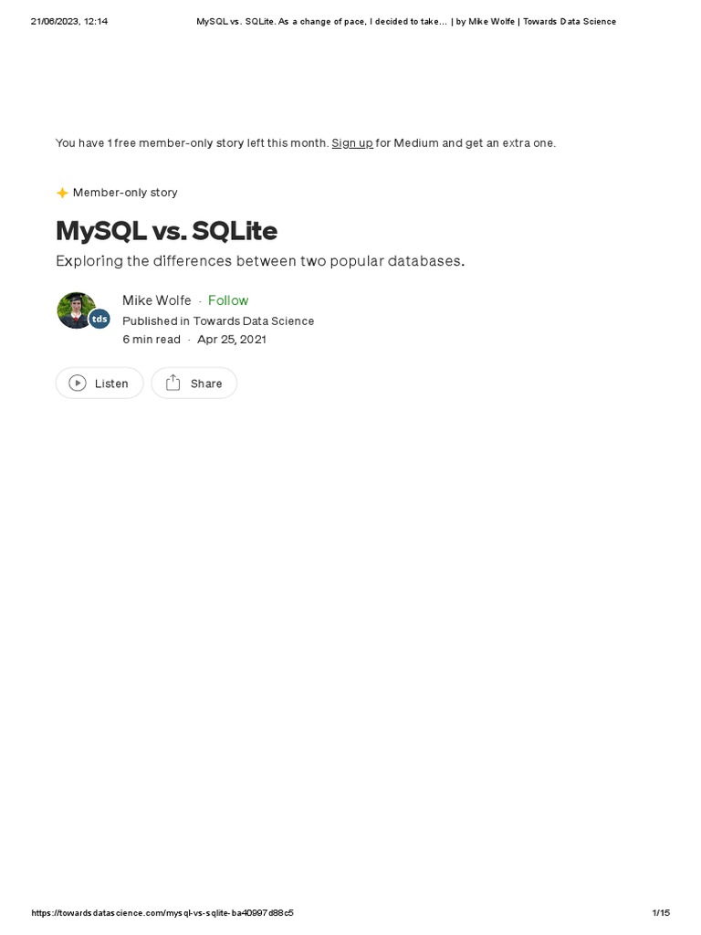 Mysql vs. Sqlite | PDF | Databases | My Sql