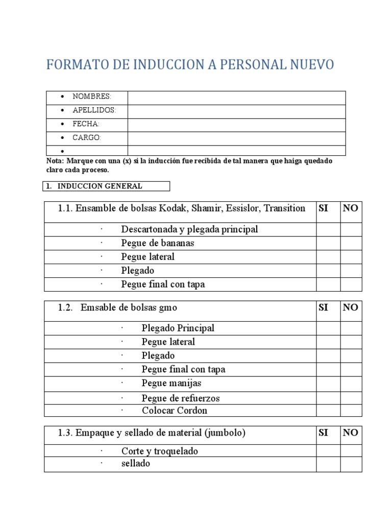 Formato de Induccion | PDF