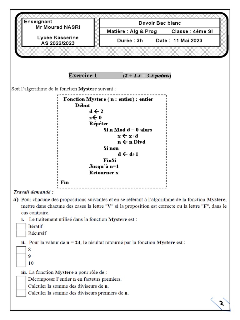 Bac Blanc 4si 2023 | PDF