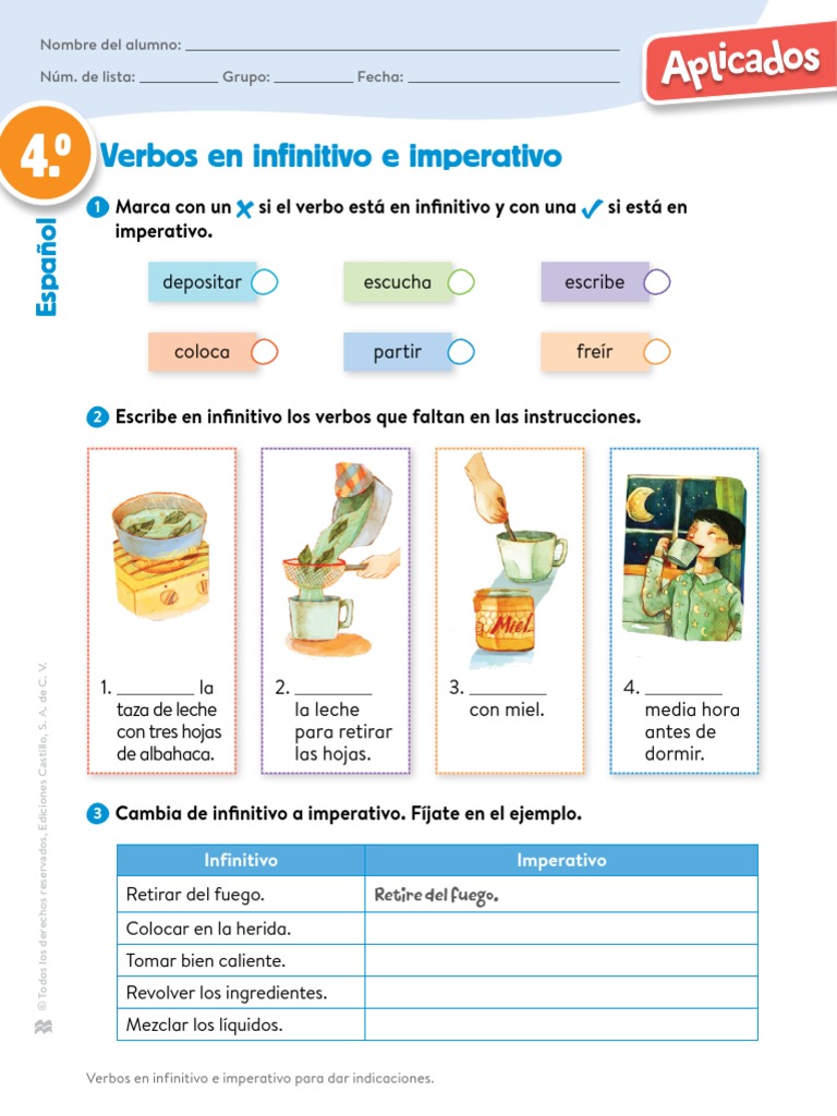 Ejercicios de verbos: infinitivo e imperativo | PDF