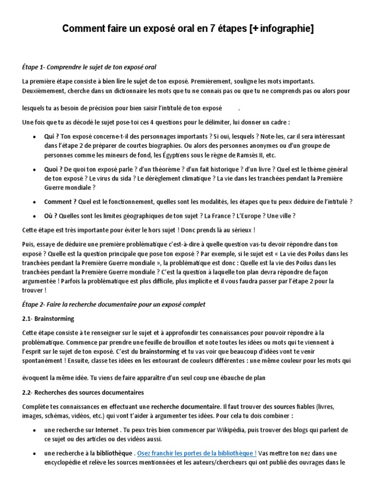 Exposé oral : 7 étapes clés | PDF | Recherche d'information ...
