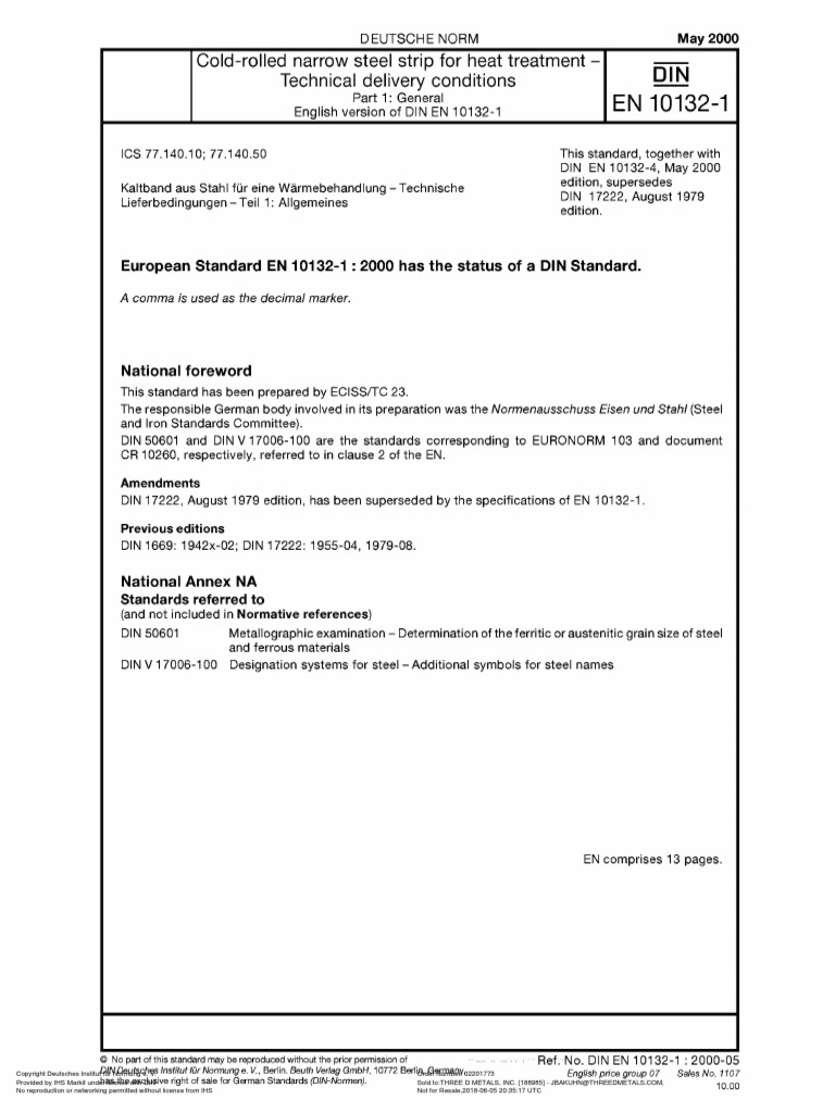 Din en 10132-1 | PDF | Steel | Heat Treating
