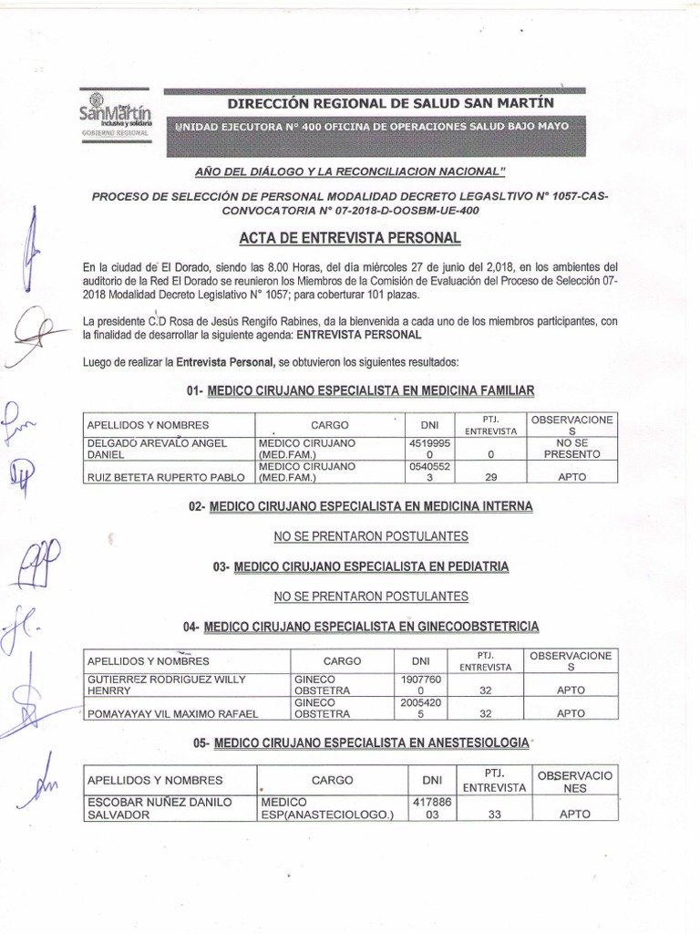Acta de Entrevista Personal 007 2018 | PDF