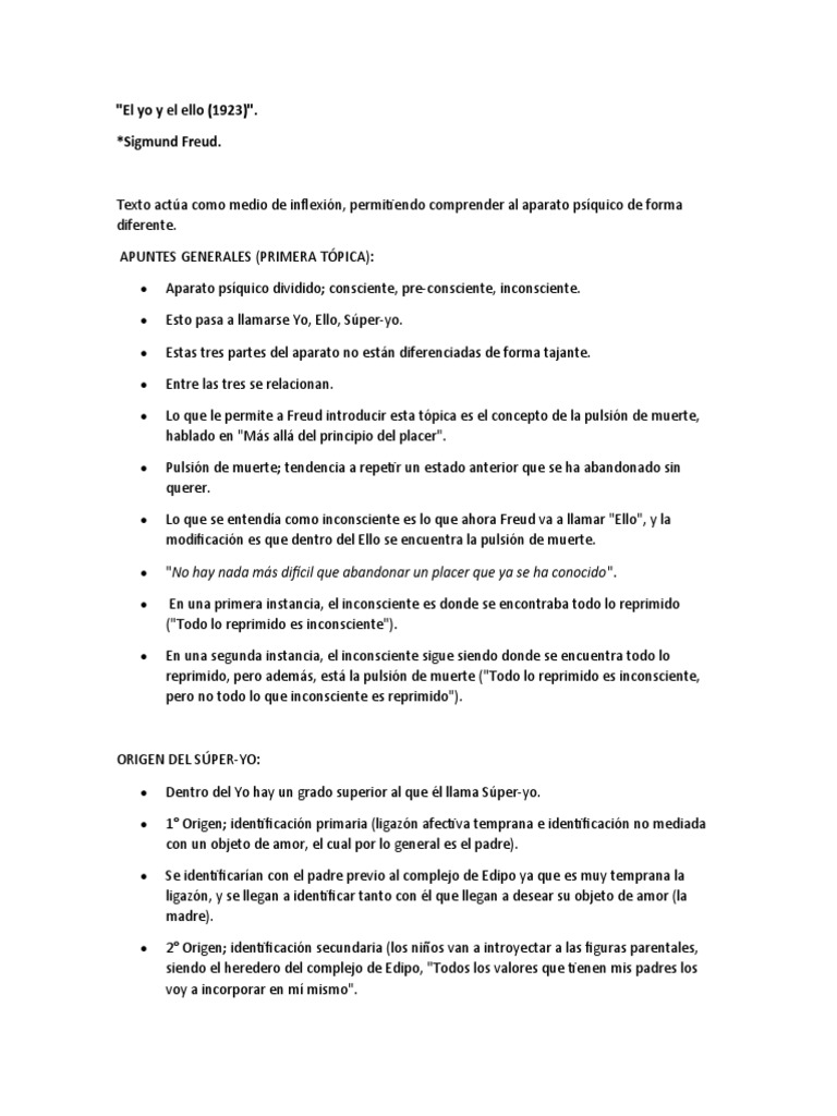 Freud: El Yo, Ello y Súper-Yo en Psicoanálisis | PDF