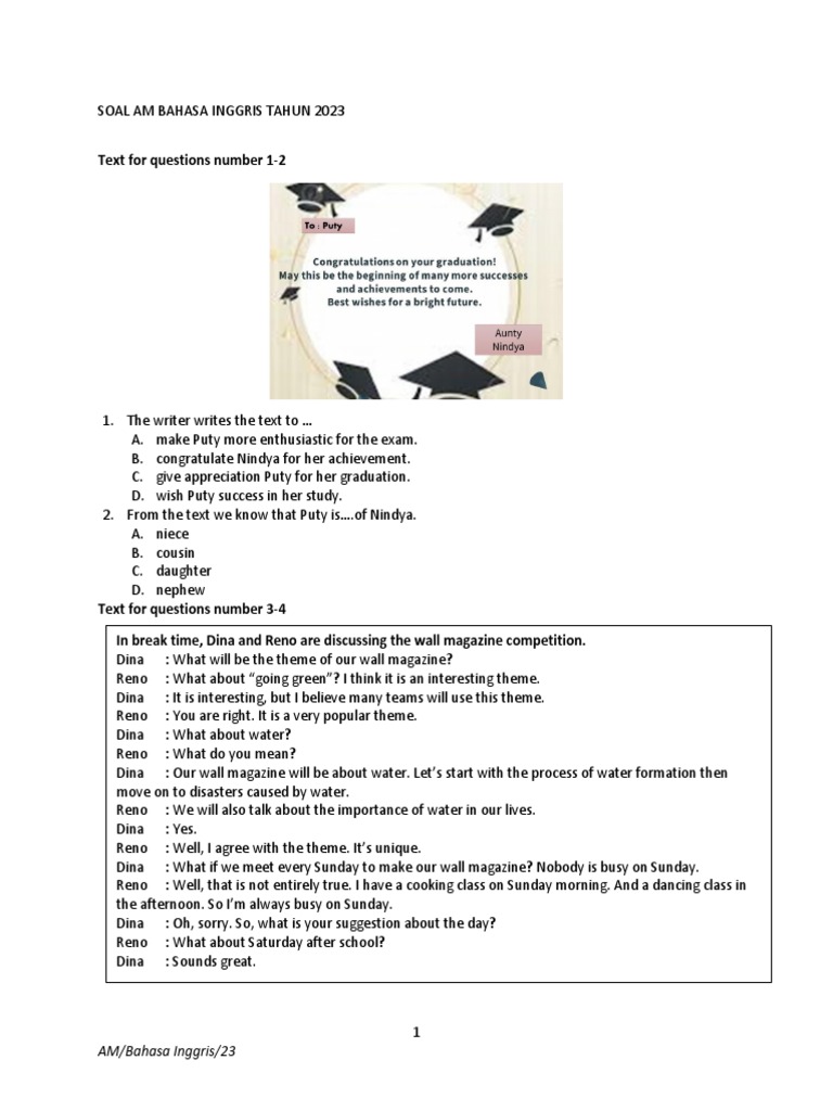 SOAL AM BAHASA INGGRIS TAHUN 2023 - Fix | Download Free PDF | Tuna