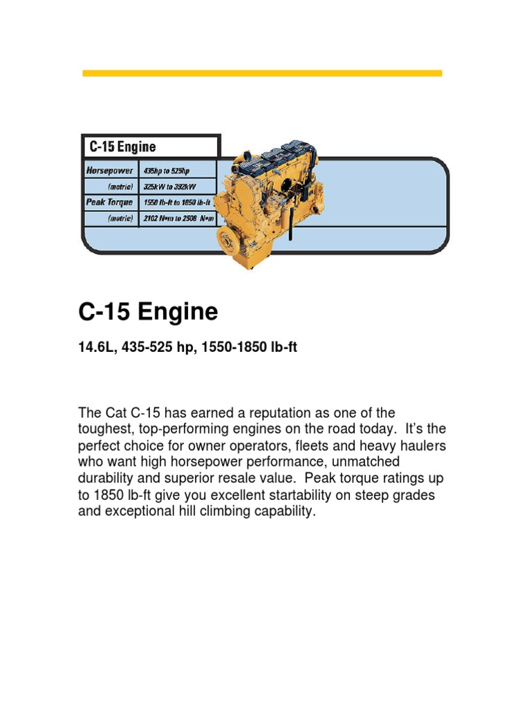 C-15 Engine: 14.6L, 435-525 HP, 1550-1850 LB-FT | PDF