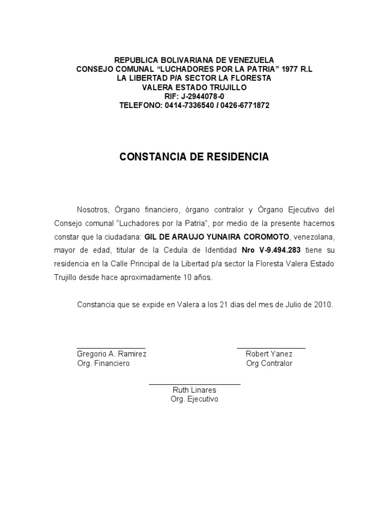 Constancia De Residencia Pdf