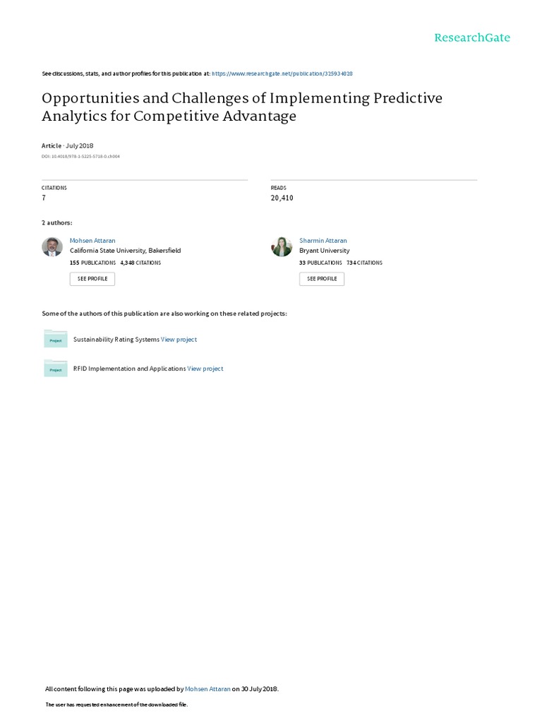 Opportunities and Challenges of Implementing Predictive Analytics For ... Opportunities and Challenges of Implementing Predictive Analytics For ...