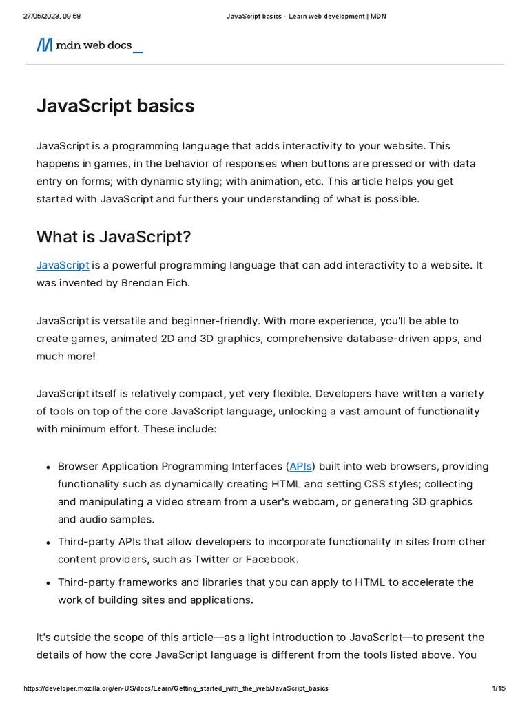 JS Basics | PDF | Java Script | Websites JS Basics | PDF | Java Script | Websites