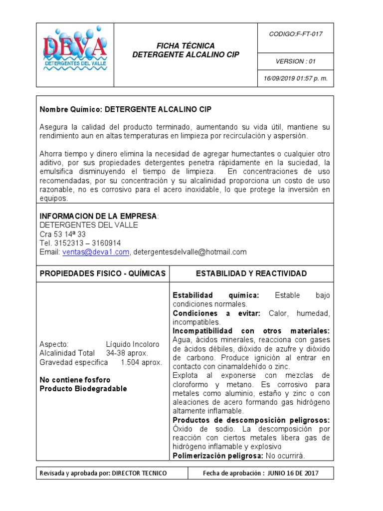 Ficha Tecnica Detergente Alcalino Cip | PDF