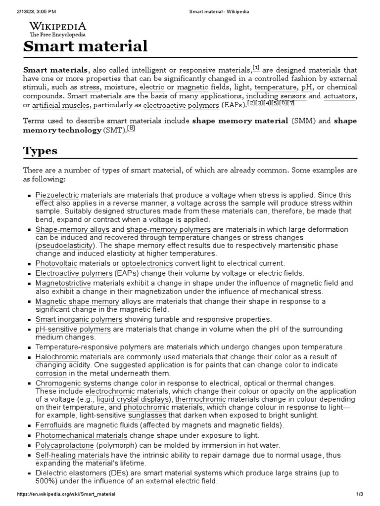 Smart Material | PDF | Shape Memory Alloy | Materials Science