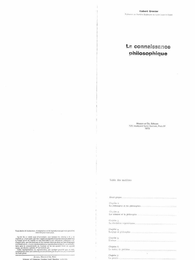 Grenier, La Connaissance Philosophique | PDF