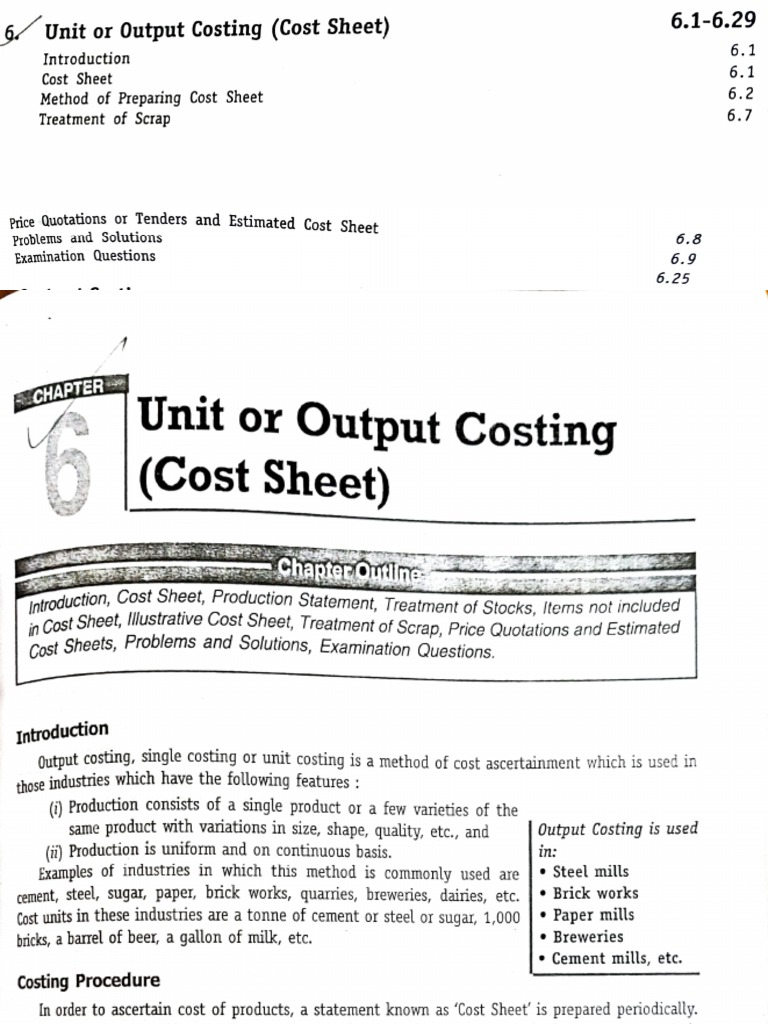 Chapter 6 (Cost Sheet) | PDF