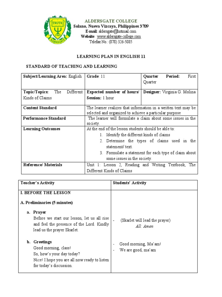 Different Kinds of Claims-Lp | PDF | Teachers | Classroom