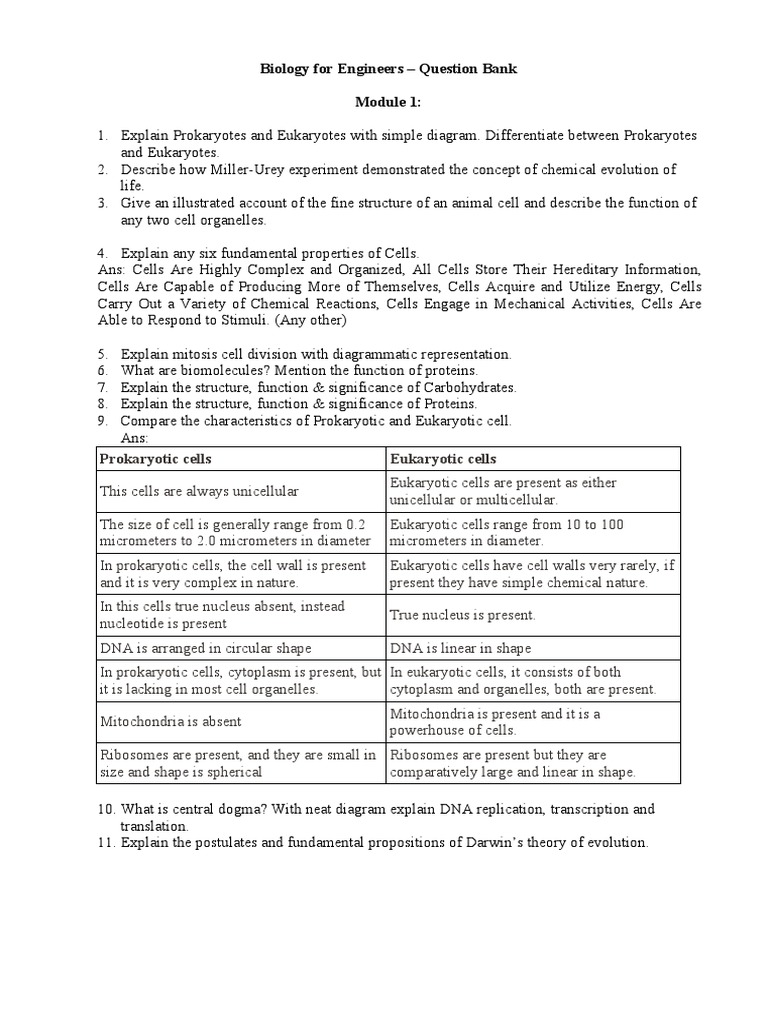 Biology For Engineers - Question Bank-Final | PDF