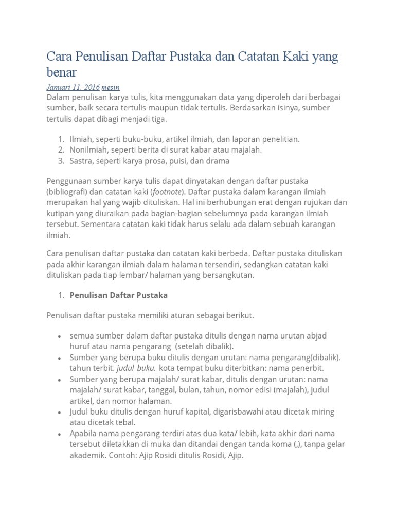 Cara Penulisan Daftar Pustaka Dan Catatan Kaki Yang Benar | PDF