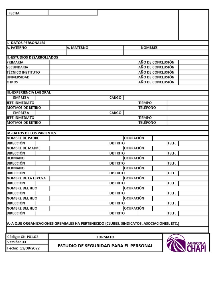 Ficha de Seguridad Del Personal | PDF