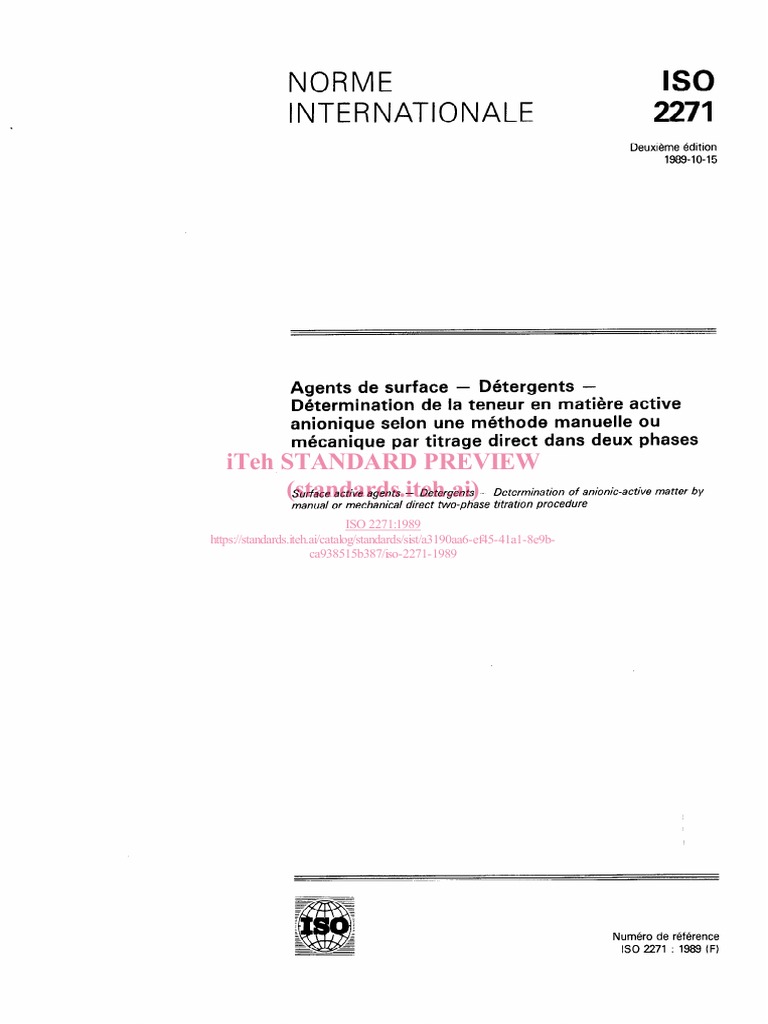 Méthode ISO 2271 pour détergents | PDF | Organisation internationale de ...