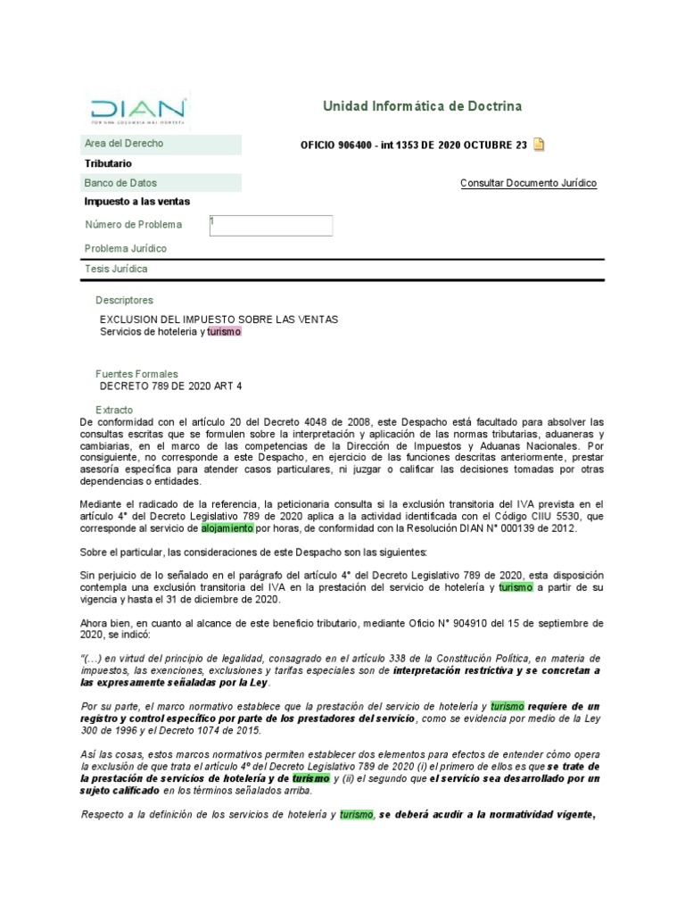 Oficio 906400 - Int 1353 de 2020 Octubre 23 | PDF | Turismo | aduana