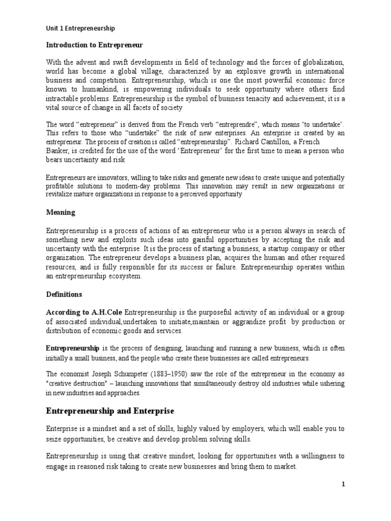 Unit 1 Entrepreneurship | PDF | Entrepreneurship | Innovation