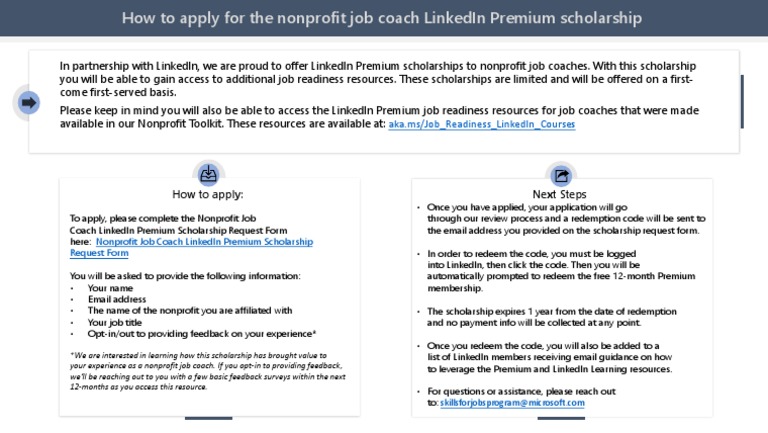 Nonprofit Job Coach LinkedIn Scholarship | PDF | Linked In | Computing