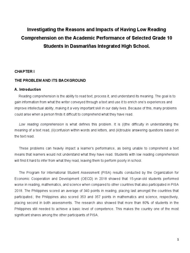Research Proposal_ Chapter 1 | PDF | Reading Comprehension | Programme For International Student ...