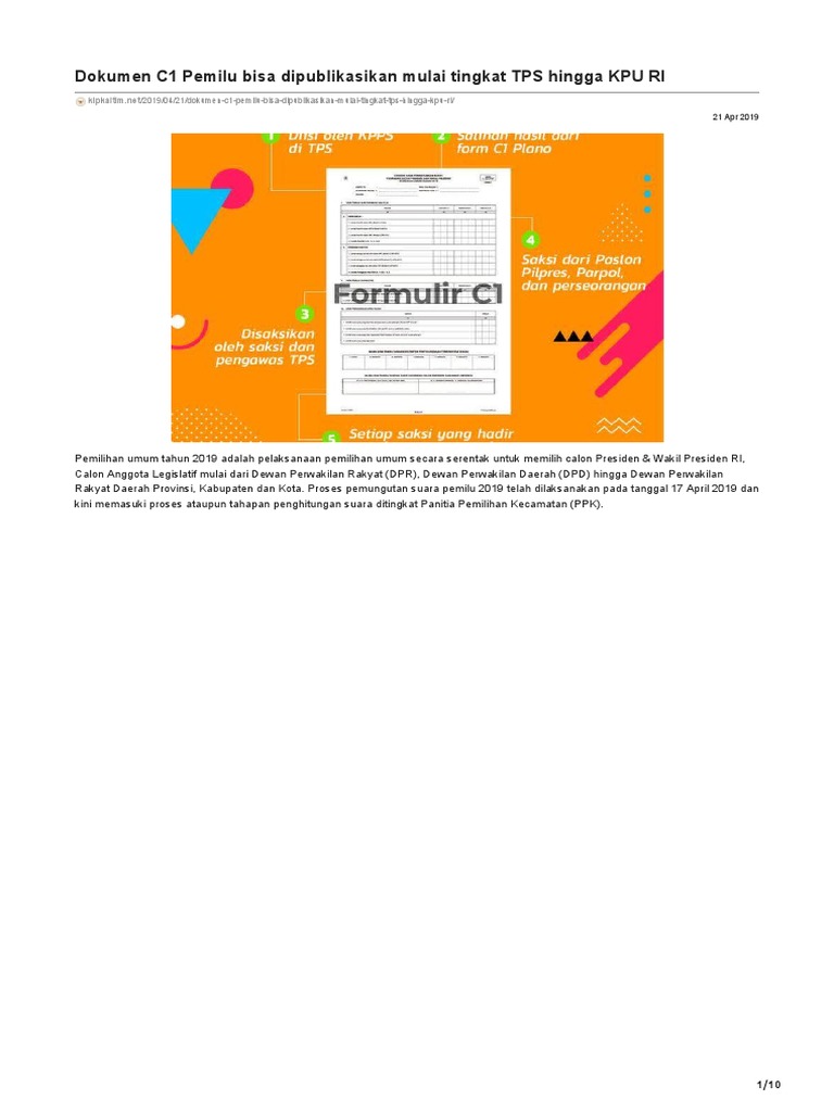 Dokumen C1 Pemilu Bisa Dipublikasikan Mulai Tingkat TPS Hingga KPU RI ...