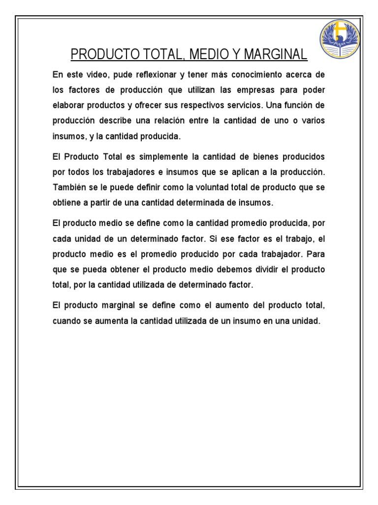 Producto Total, Medio y Marginal | PDF