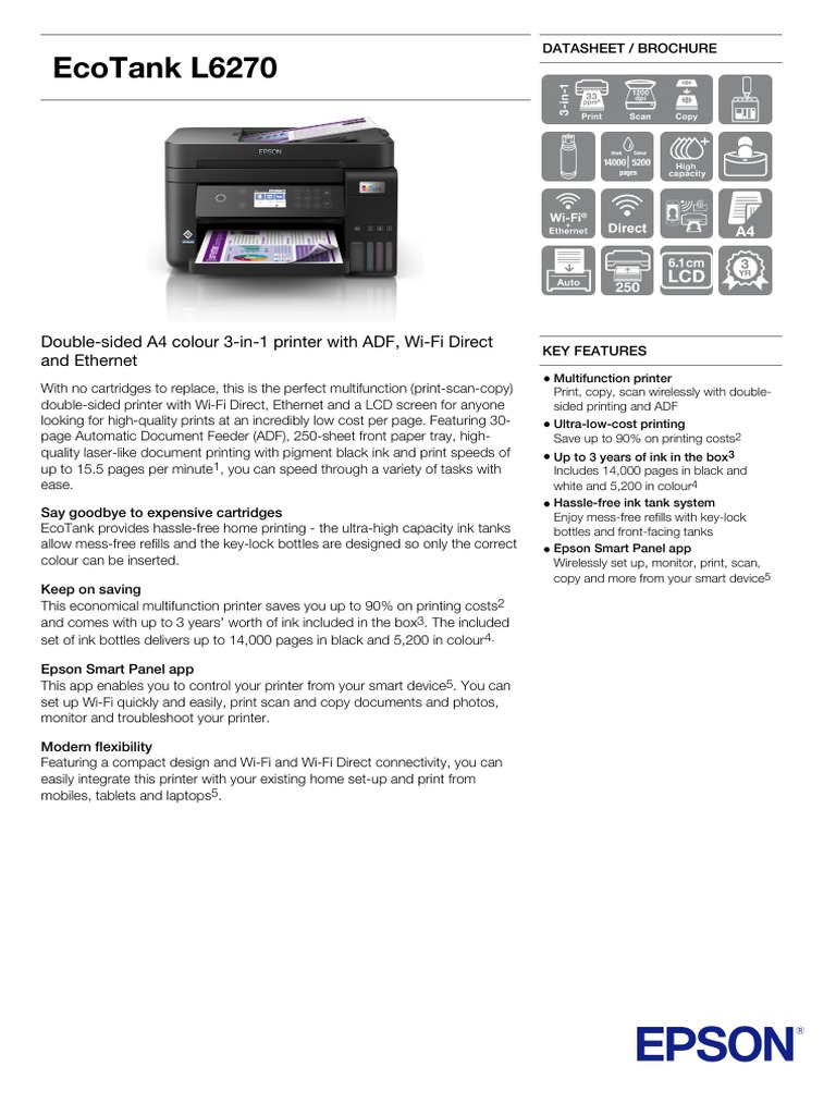 Ecotank l6270 Datasheet | Download Free PDF | Microsoft Windows | Printer (Computing)