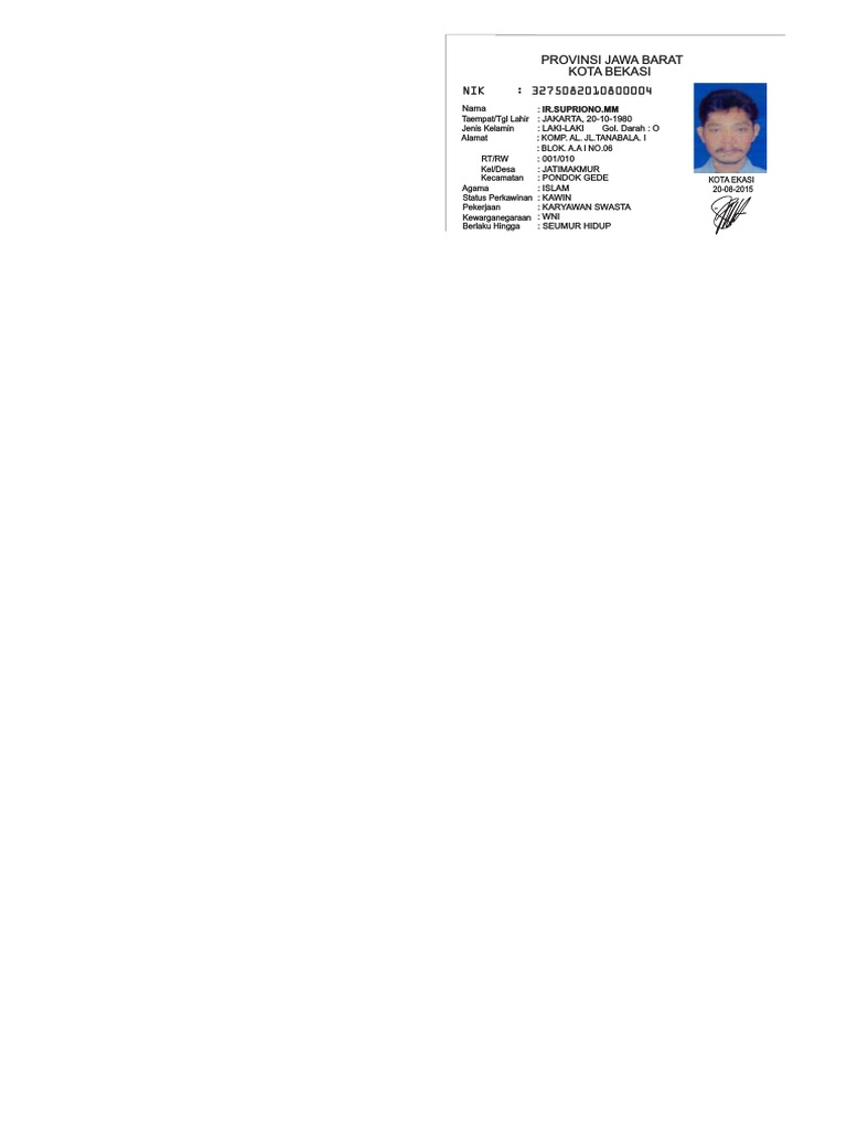 KTP Supriyanto: Data Pribadi Lengkap | PDF