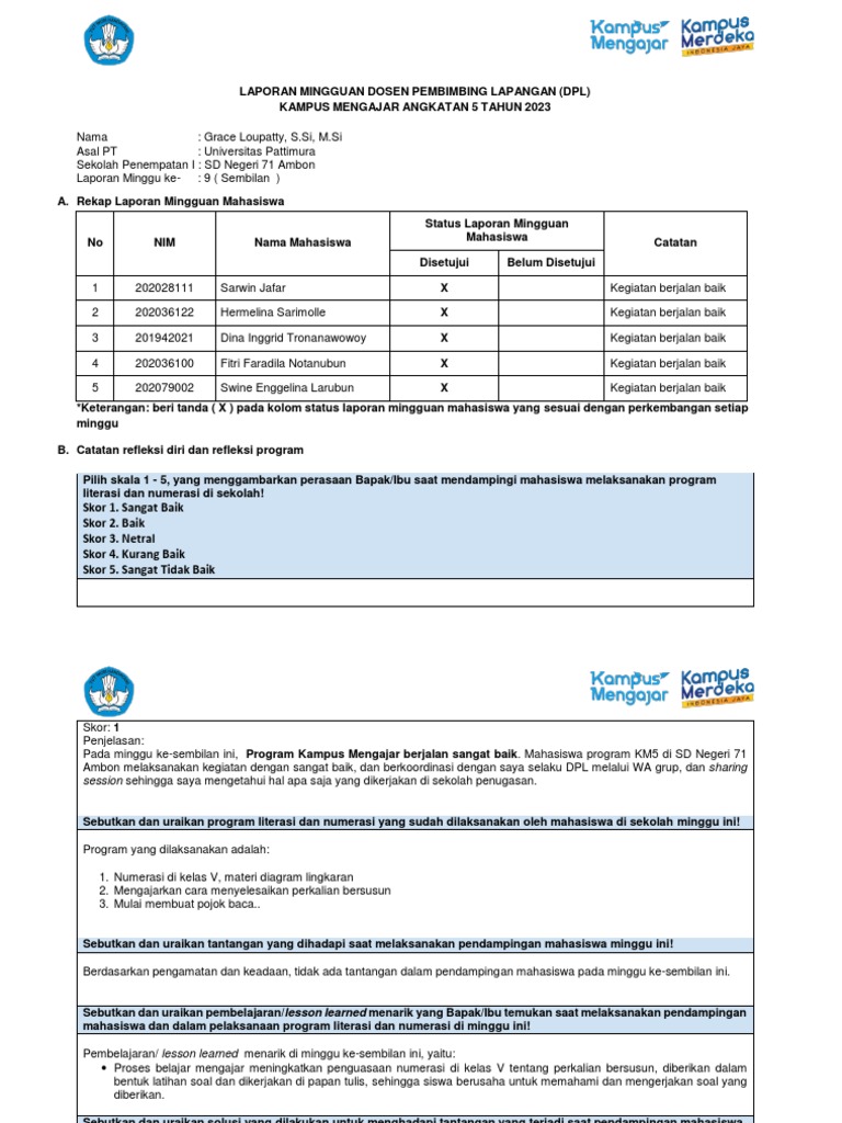 Grace_Laporan DPL Minggu ke-9 | PDF