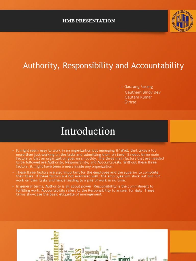 Authority, Responsibility and Accountability: HMB Presentation | PDF | Accountability | Business