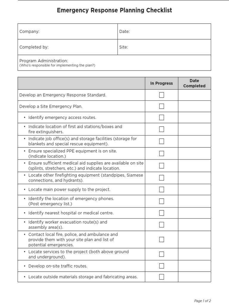 Emergency Response Plan Check List | PDF