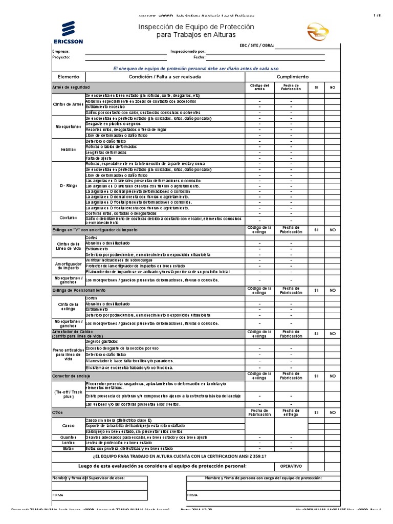 Inspeccion Arnes - Rev.02 | PDF