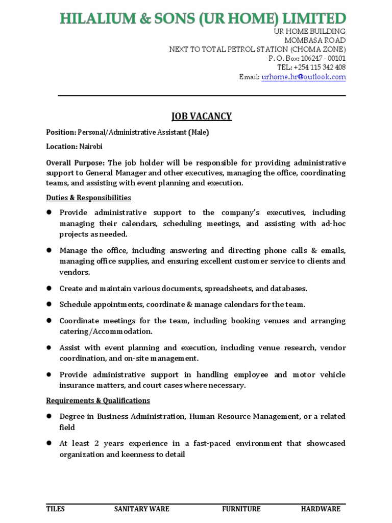 Personal & Admin Assistant (Re-Advertisement) | PDF | Computing | Business