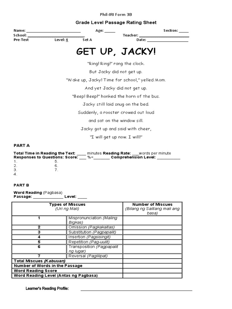 Grade Level Passage Rating Sheet | PDF