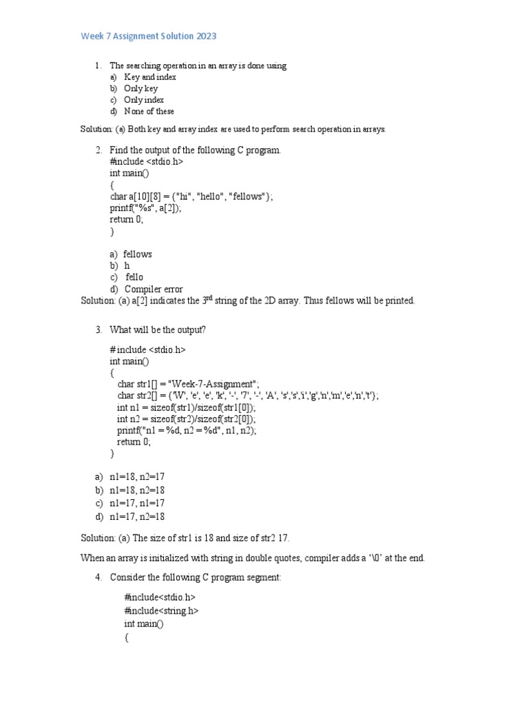 Week 7 Assignment Solution Jan 2023 | PDF | String (Computer Science) | C (Programming Language)