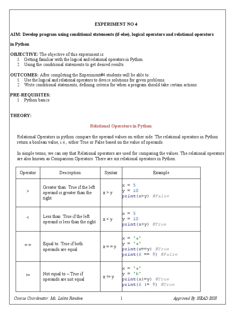 Python Labmanual Exp4 Pdf Boolean Data Type Software Engineering 0620
