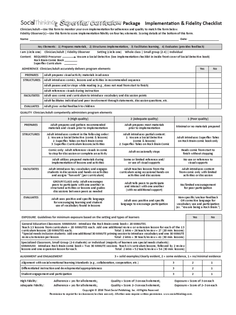 Fidelity Checklist - SF Curriculum | PDF | Curriculum | Learning