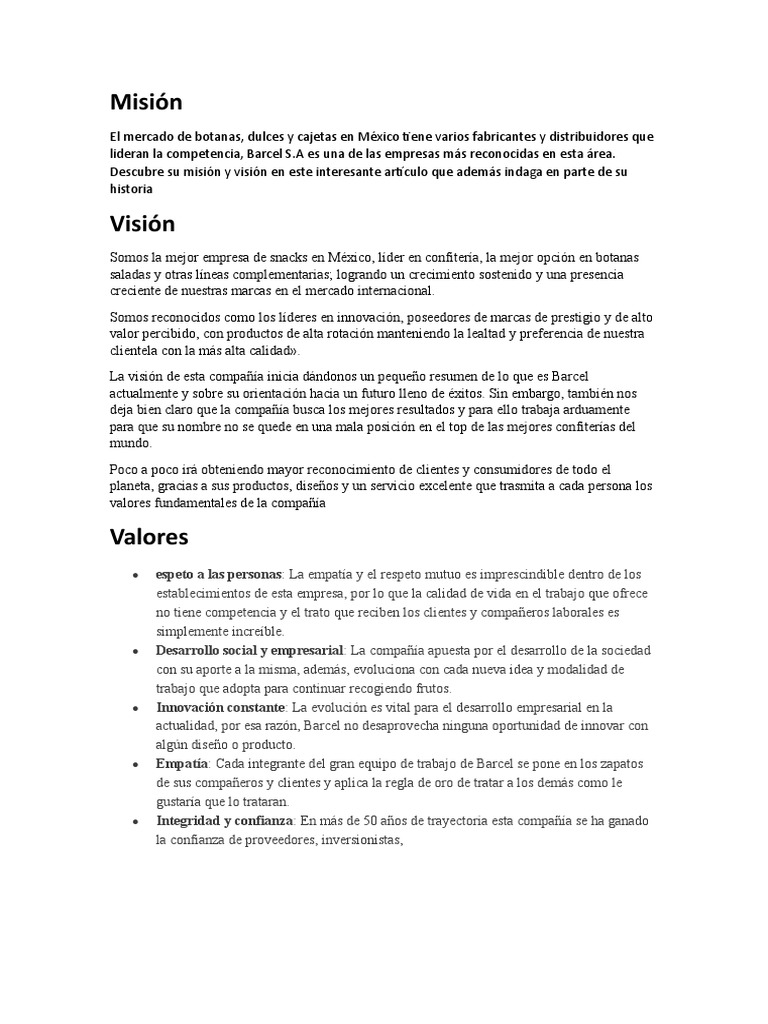 Mision Vision Valores | PDF