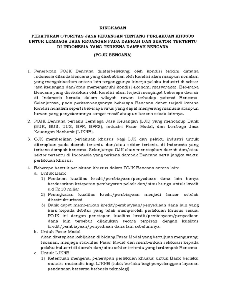 POJK+19 Tahun 2022+perlakuan Khusus Untuk LJK Pada Daerah Dan Sektor Tertentu Di Indonesia Yang ...