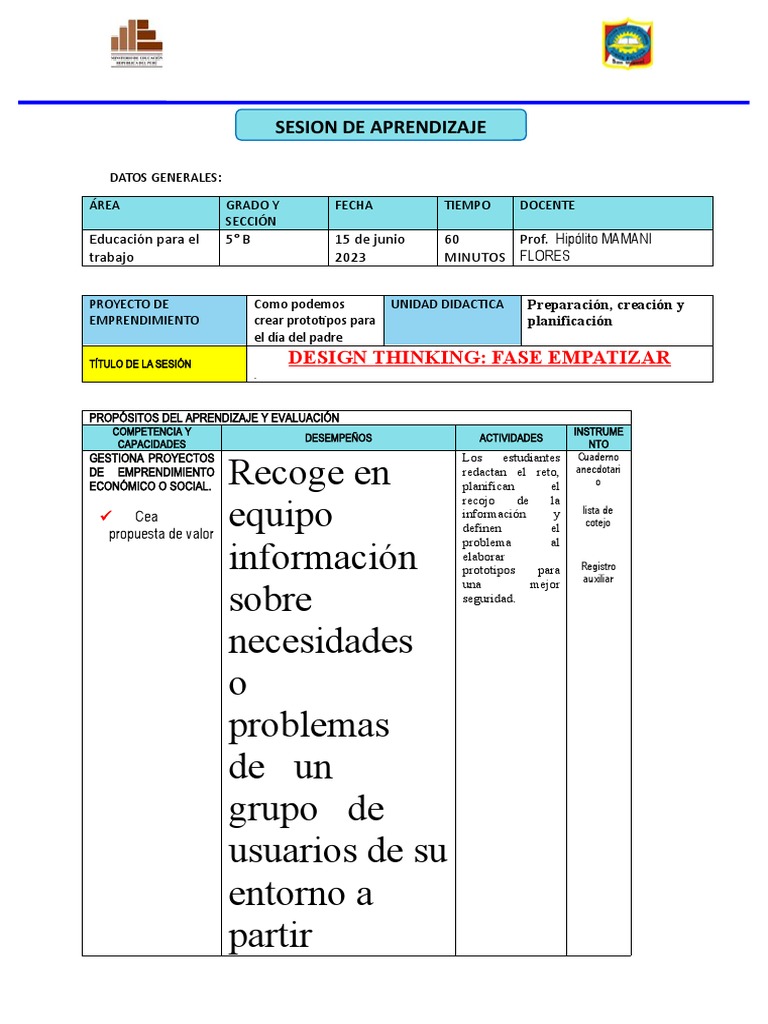 Sesion de Aprendizaje 2023 Ept | PDF