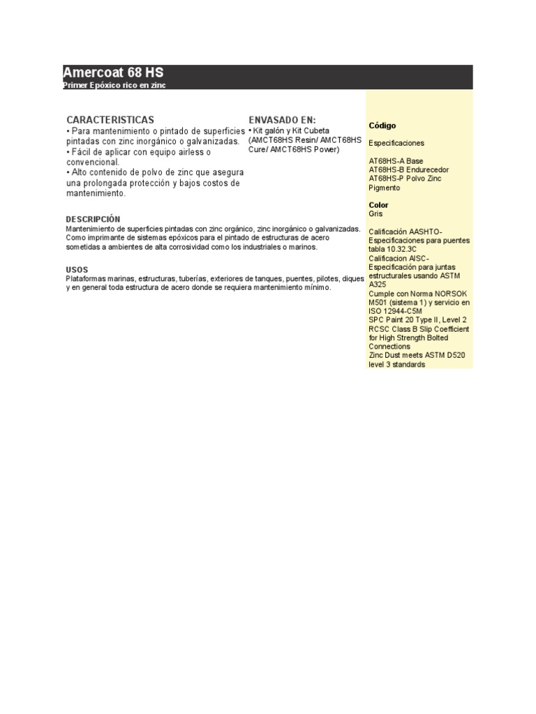 Amercoat 68 HS-78fe | PDF | Elementos químicos | Metales de transición