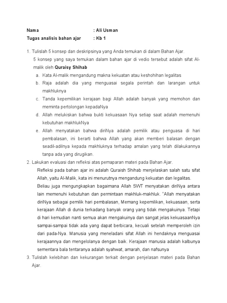Analisa Bahan Ajar Kb 1 Aqidah Pdf