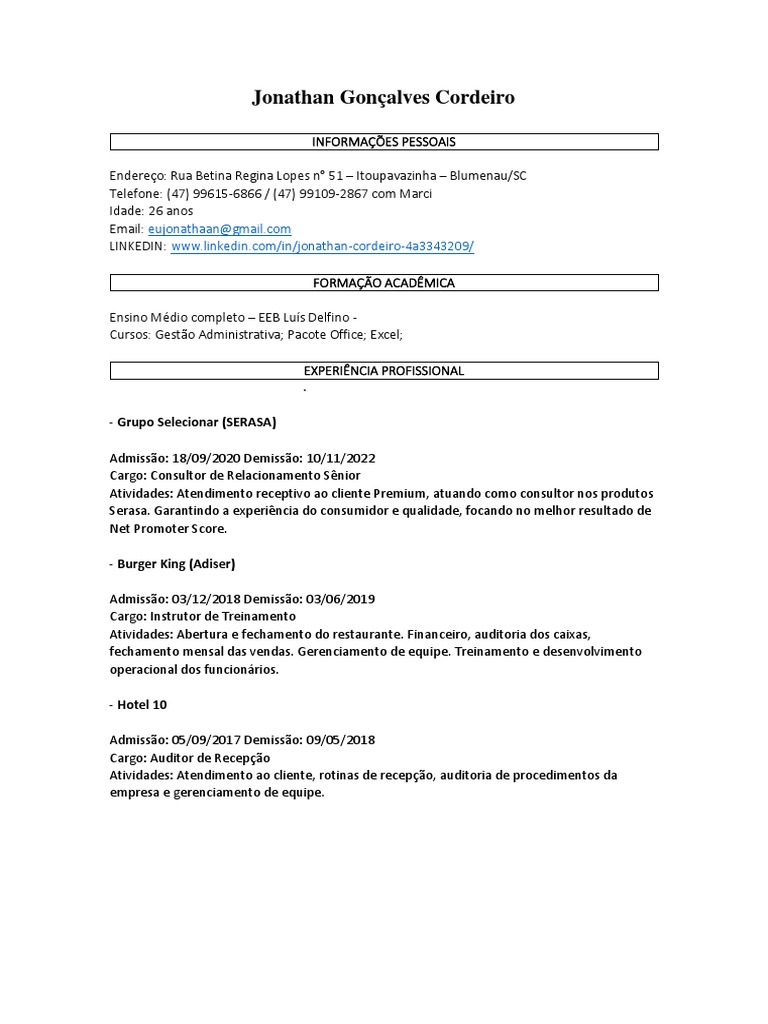 Curriculo Jonathan PDF | PDF